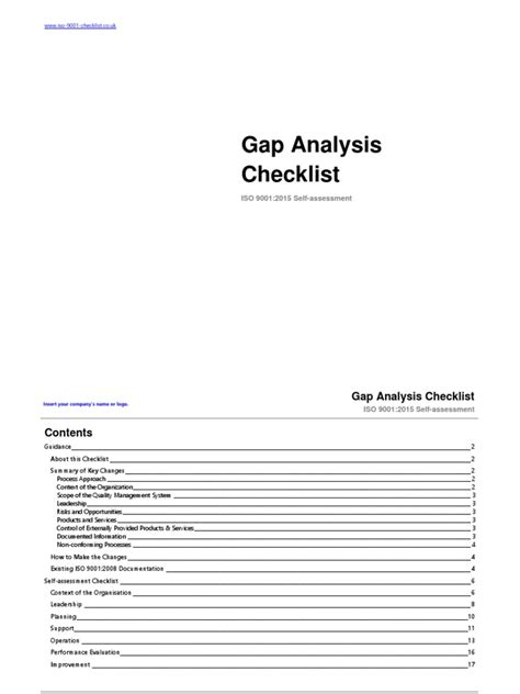 Gap Analysis Checklist Iso 9001 Uk Iso 9000