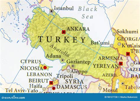 Geograficzna Mapa Turcja Z Znacząco Miastami Zdjęcie Stock Obraz