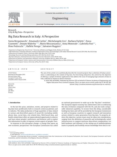 Pdf Big Data Research In Italy A Perspective