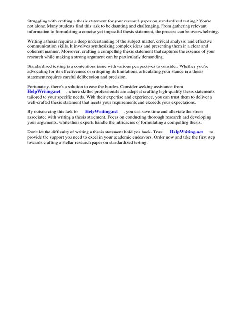 Thesis Statement For Research Paper On Standardized Testing Pdf