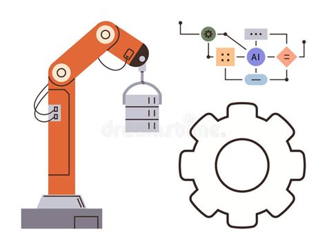 Robotic Arm With Data Flowchart And Gear Representing Automation And Ai