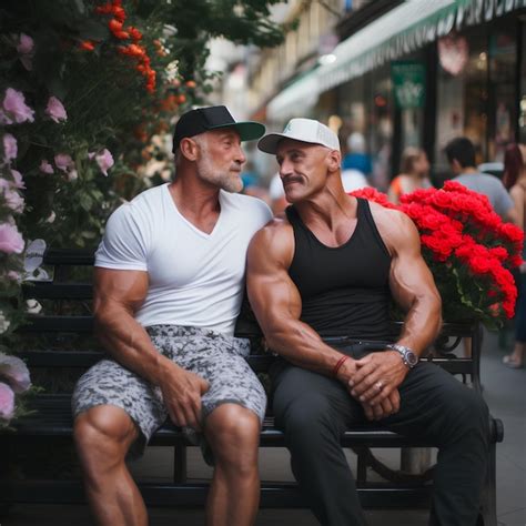 Environmental Portrait Of 2 Russian Bodybuilder Dads Premium Ai Generated Image