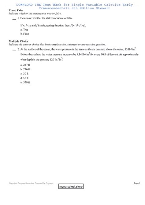The Test Bank For Single Variable Calculus Early Transcendentals 9th Edition Stewart Single