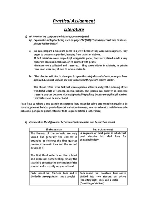 Practical Assignment Sonnet 2nd November Pdf Sonnets Poems