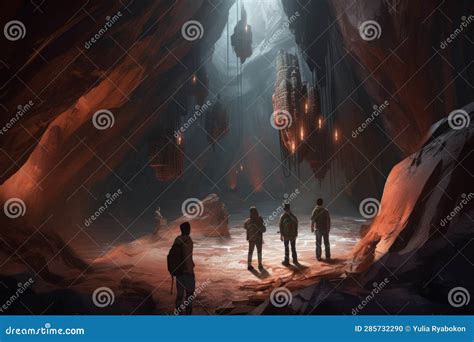 Explorers Ancient Cave Dark Generate Ai Stock Illustration