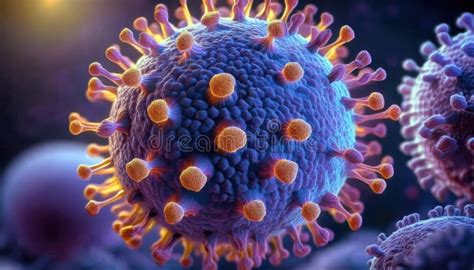 A Close Up Artistic Depiction Of A Virus Like Structure With Glowing Spikes Under A Microscope