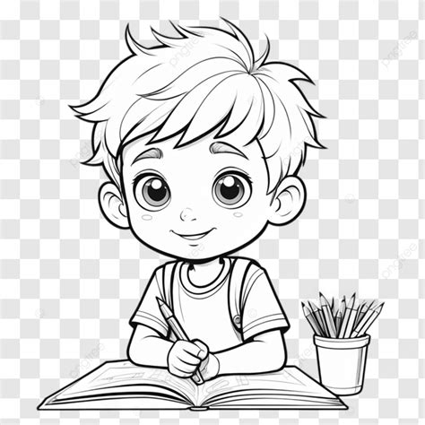رسم كاريكاتوري أبيض وأسود لخلفية كتاب تلوين شخصية الولد الصغير اللطيف فتى لطيف ولد صغير صبي