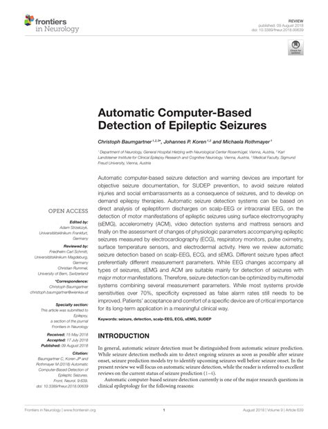 Pdf Automatic Computer Based Detection Of Epileptic Seizures