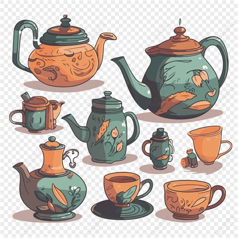 차 세트 벡터상표클립 아트만화 Png 일러스트 무료 다운로드 Lovepik