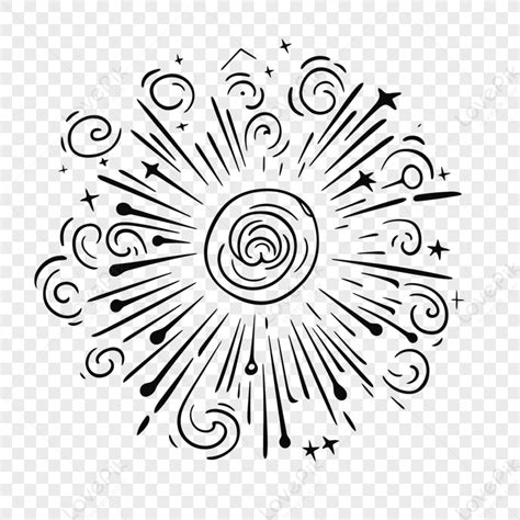 Black And White Doodle Of Exploding Star Or A Firework For A Wedding Party Outline Sketch