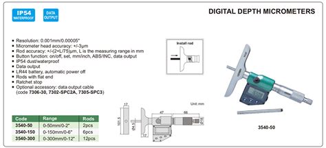 Digital Depth Micrometer 0 2 0 50mm 3540 50e Maritool