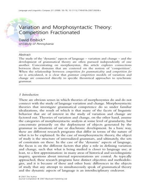 Variation And Morphosyntactic Theory Competition Fractionated
