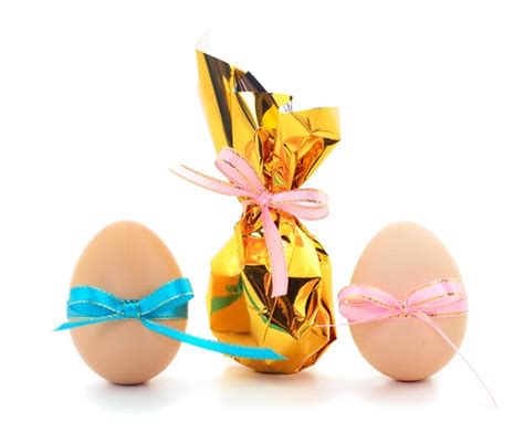 Easter Eggs With Festive Bow Isolated Premium Photo