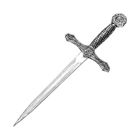 Premium Vector Dagger Vector Illustration In Engraving Style Drawn