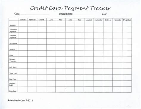 Credit Card Payment Tracker Debt Tracker Worksheet Yearly Credit