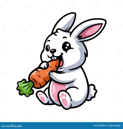 A Rabbit Eating Carrot Coloring Page Vector Illustration