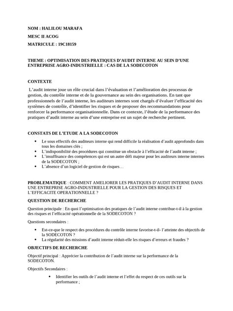 Projet De Memoire Halilou Marafa Pdf