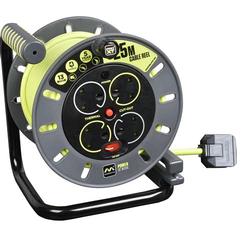 Masterplug Pro Xt Four Socket Open Cable Reel Extension Lead With Winding Handle Thermal Cut
