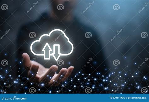 Cloud Computing Diagram Show On Man Hand Cloud Technology Data Storage Networking And