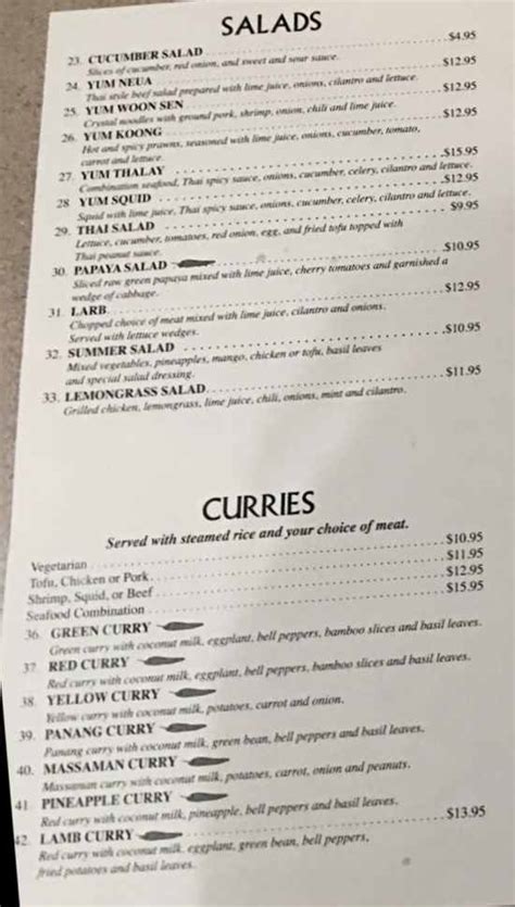 Thai Ginger Menu Pullman Wa