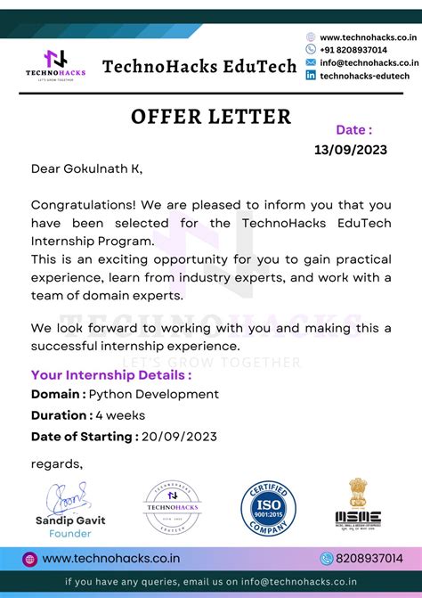 Gokulnath K On Linkedin Pythoninternship Technohacksedutech