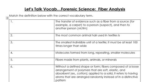Lets Talk Vocabforensic Science Fiber Analysis Worksheet Crime Made By Teachers