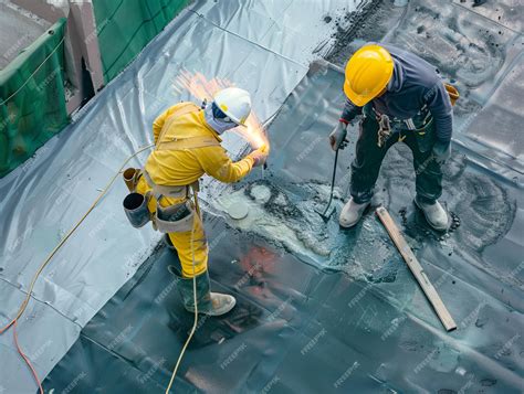 Premium Photo Efficient Installation Of Bituminous Membrane Waterproofing System Insulation
