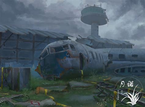 Safebooru Aircraft Airplane Artist Logo Building Caution Tape Clouds