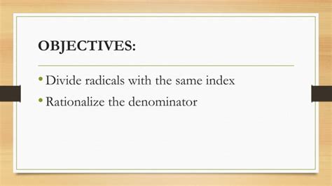 Division Of Radicals Grade 9 Lessonpptx