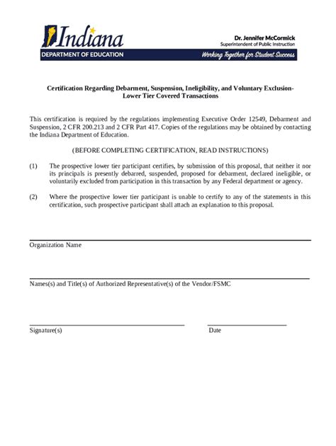 Certification Regarding Debarment Suspension And Sba Doc