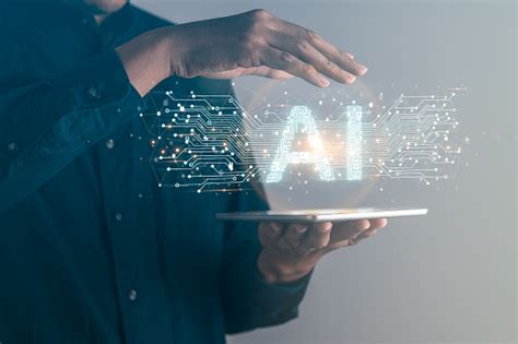 Ai 인공 지능 아이콘을 들고 있는 사업가 Ai 채팅 봇 미래 기술 혁신 기술 및 로봇 개념 3차원 형태에 대한 스톡 사진 및