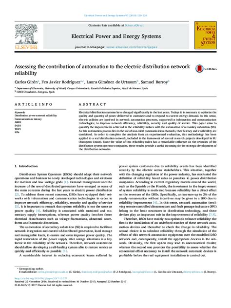 Pdf Assessing The Contribution Of Automation To The Electric Distribution Network Reliability