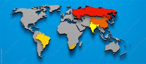 Political Map Brics Brazil China Russia India South Africa Stock