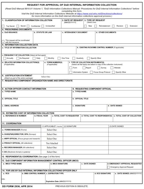 Dd Form 2936 Request For Approval Of Dod Internal Information