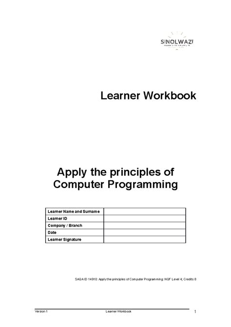 Applying Principles Of Computer Programming Saqa Id 14910 Learner