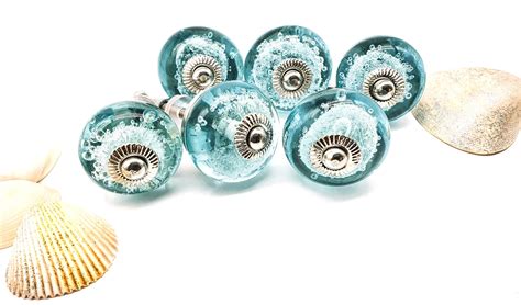 Blue Glass Handmade Knobs Aqua Knobs C Chic Vintage Wardrobe Etsy