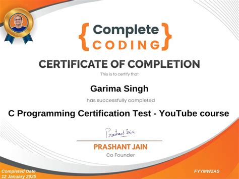 Cprogramming Learningtocode Certificate Garima Singh
