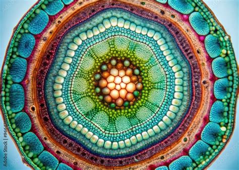 Vibrant Colors And Intricate Details Of A Plant Stems Internal Structure Revealed In A Highly