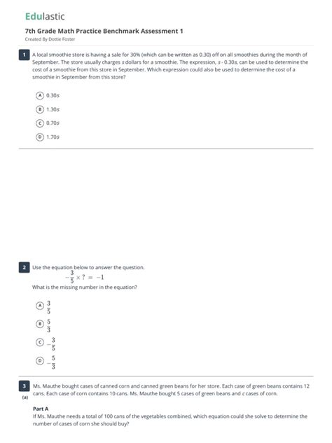 7th Grade Math Benchmark Assessment Pdf