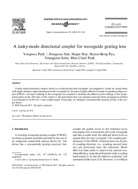 Pdf A Leaky Mode Directional Coupler For Waveguide Grating Lens