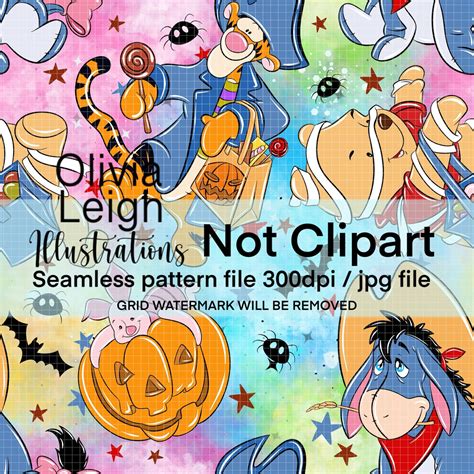Cute Winnie The Pooh Halloween Seamless Repeat Pattern Digital Paper