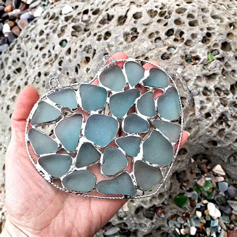 Fantastic Aqua Sea Glass Heart Suncatcher Japan Sea Glass