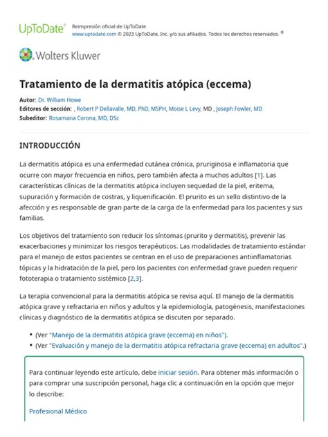 Tratamiento De La Dermatitis Atópica Eczema Uptodate Pdf Epidemiología Dermatología
