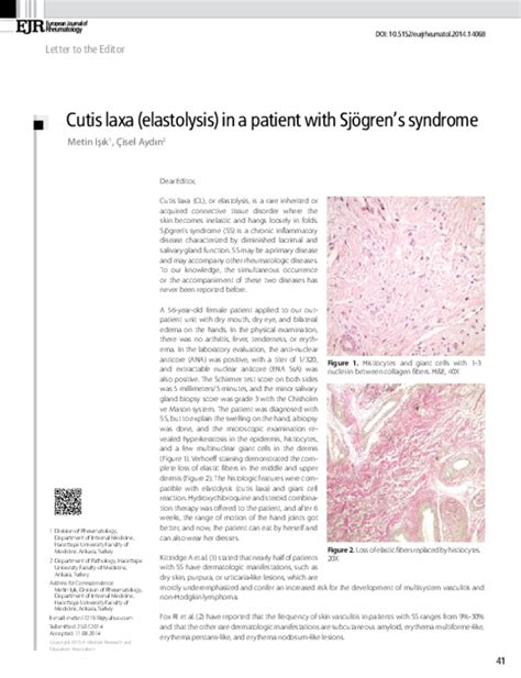 Pdf Cutis Laxa Elastolysis In A Patient With Sjögrens Syndrome Cisel Aydin