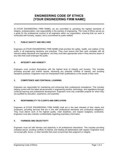 Engineering Code Of Ethics Template Word And Pdf Free Trial