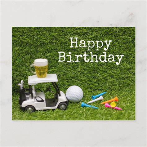Golf Birthday With Ball And Beer With Tees Postcard Zazzle Happy