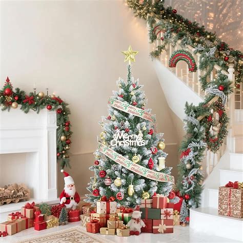 Qeetex 6ft Pre Lit Christmas Tree Artificial Christmas Pine Tree With