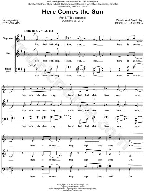The Beatles Here Comes The Sun Arr Kirby Shaw Satb Choir A