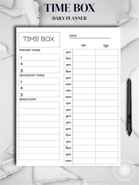 Timebox Printable Planner Hourly Planner Time Box Planner Printable Pdf Etsy