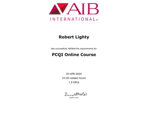 Completed My Aib International Pcqi Certification Robert Lighty